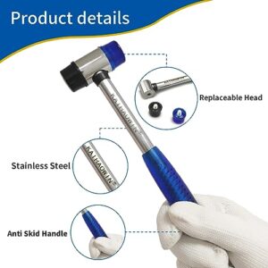 Rubber Hammer-KAIHAOWIN-25mm Small Rubber Mallet-Double Face Hammer with Soft/Hard-Anti-Slip Stainless Steel Ergonomic Grip with Low Recoil for Household Project Camping Woodworking without Damage