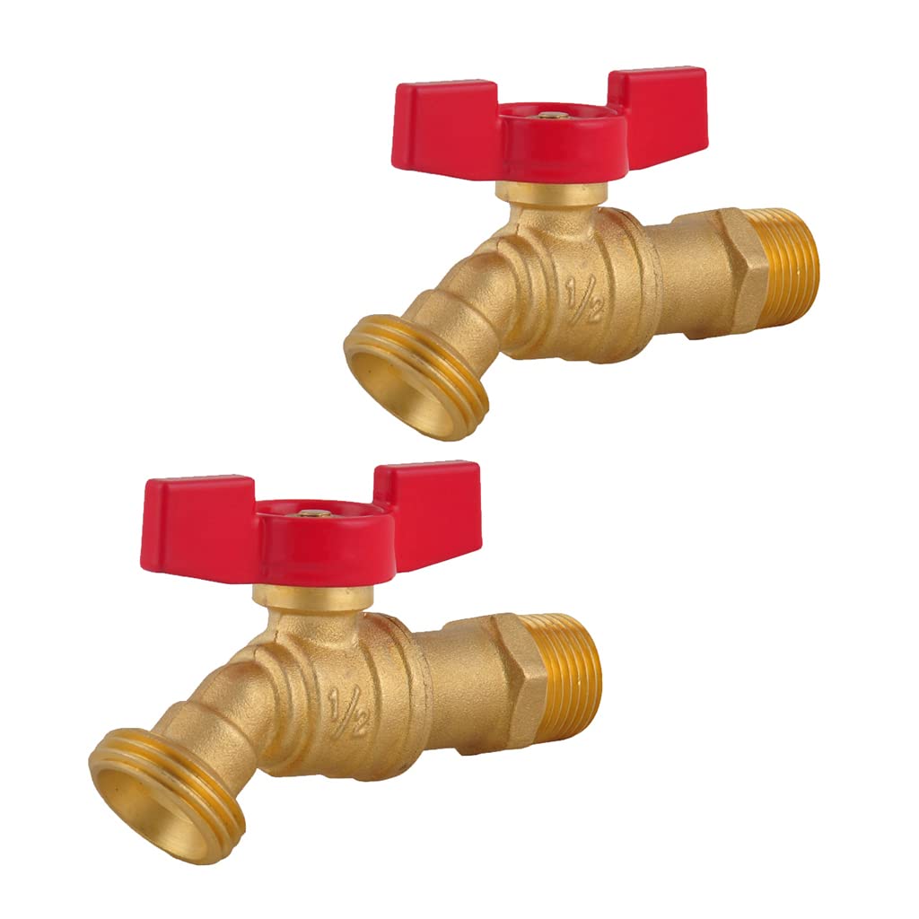 LD Longda (2-Packs) Male Hose Bibb 1/2" MIP × 3/4" MHT with 1/4-Turn Water Hose Shut Off Valve, Hreaded Garden Hose Outlet Ideal for Gardens, patios, Boiler Drain