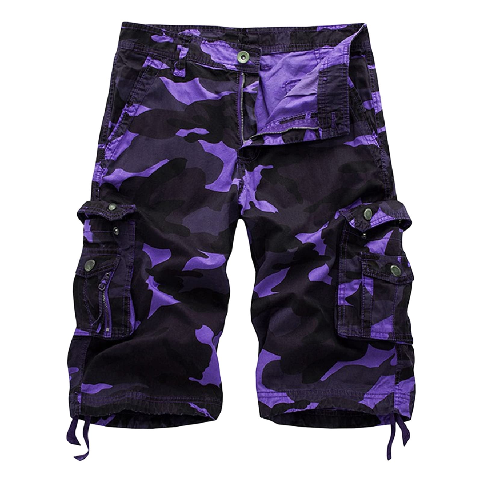 Men Relaxed Fit Camo Cargo Shorts Camouflage Multi Pockets Outdoor Short Pants Lightweight Loose Military Short (Purple,30)