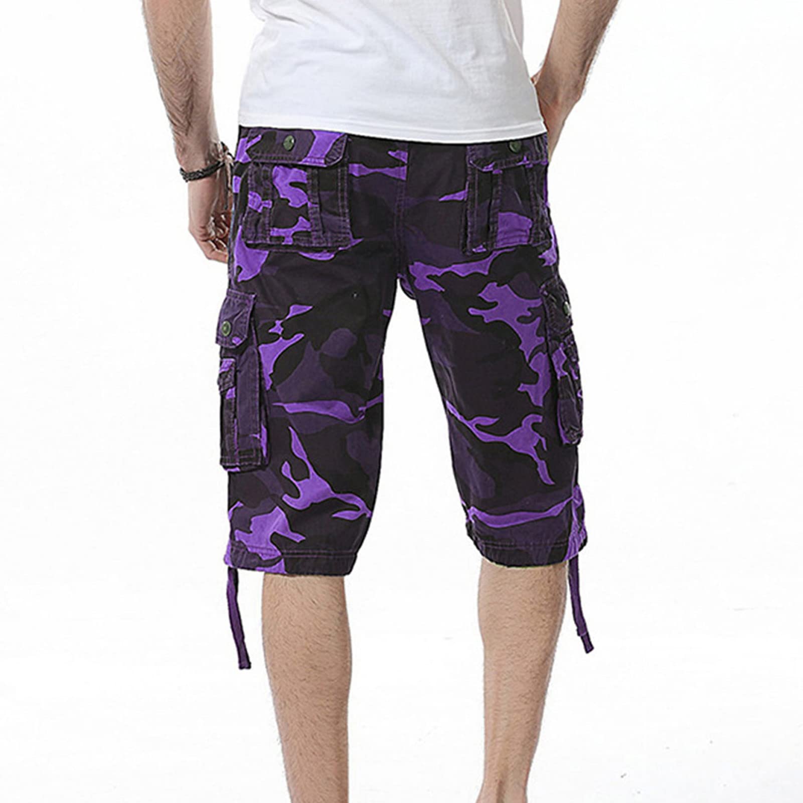 Men Relaxed Fit Camo Cargo Shorts Camouflage Multi Pockets Outdoor Short Pants Lightweight Loose Military Short (Purple,30)