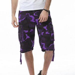 Men Relaxed Fit Camo Cargo Shorts Camouflage Multi Pockets Outdoor Short Pants Lightweight Loose Military Short (Purple,30)