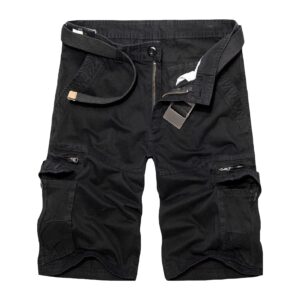 men's lightweight casual cargo shorts twill zipper pockets outdoor short pants cotton military army short no belt (black,34)