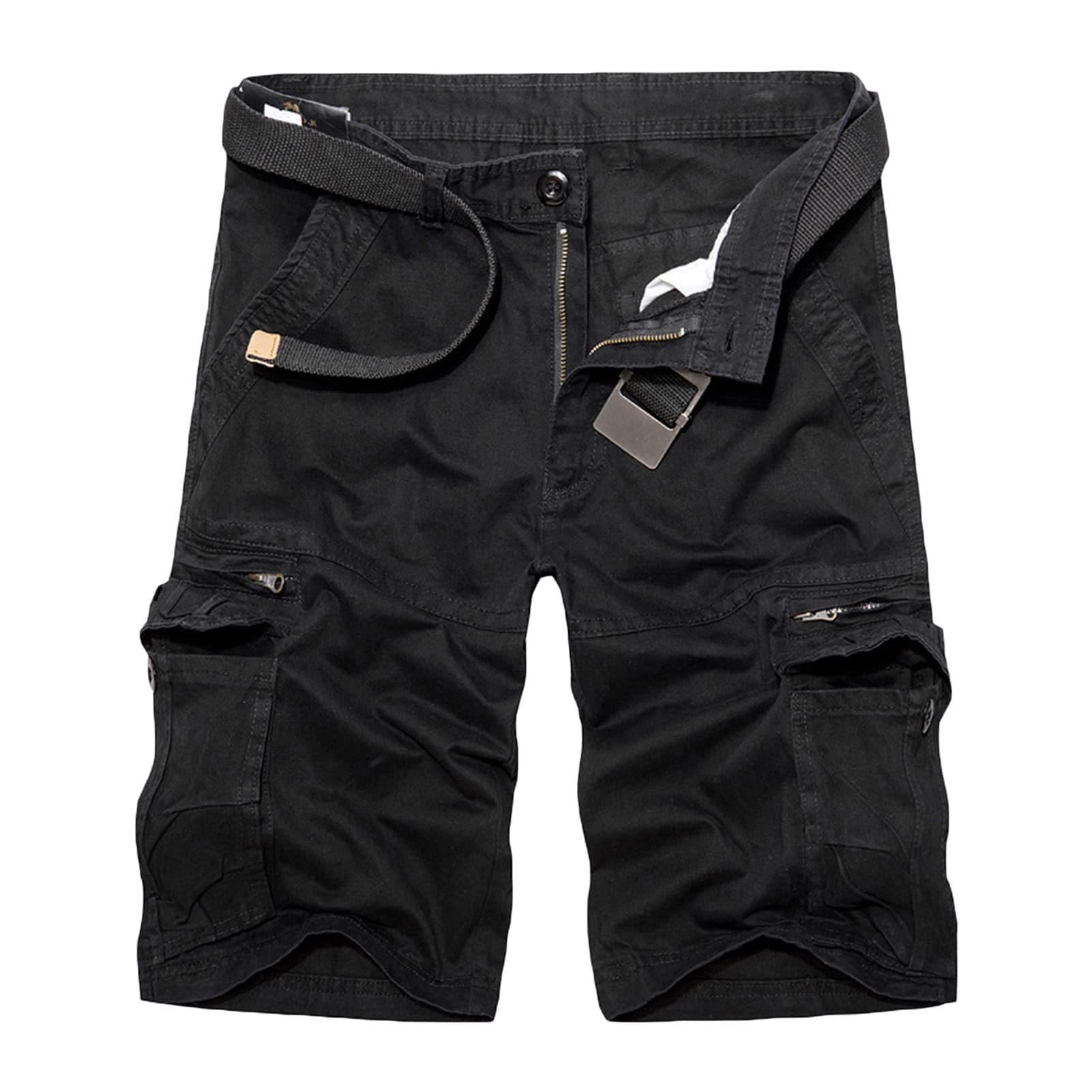 Men's Lightweight Casual Cargo Shorts Twill Zipper Pockets Outdoor Short Pants Cotton Military Army Short No Belt (Black,34)