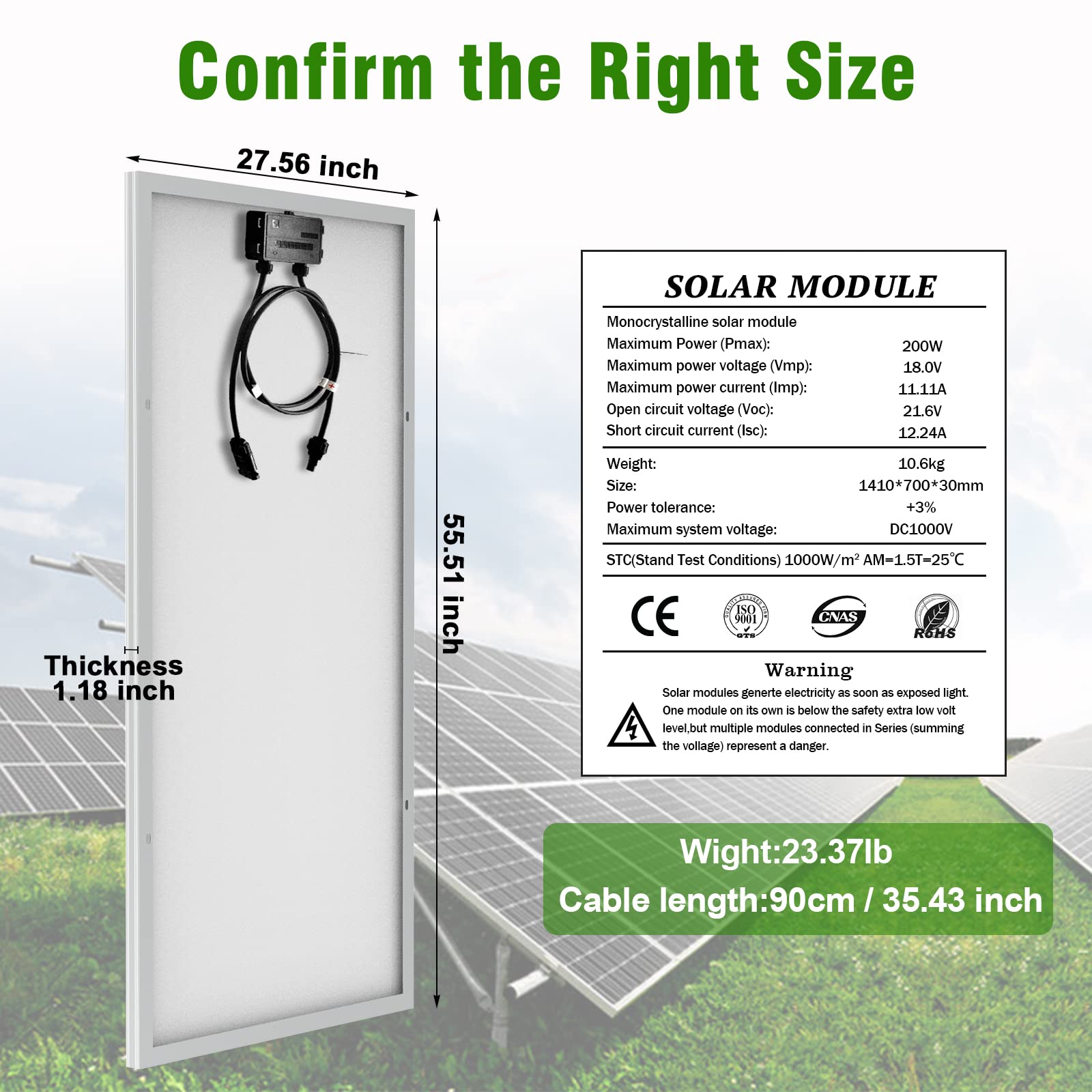 WERCHTAY 200 Watt Solar Panel 9BB Monocrystalline Cell, High-Efficiency Module PV Power Charger 12V Solar Panels for Homes Camping RV Battery Boat Caravan and Other Off-Grid Applications (200W)