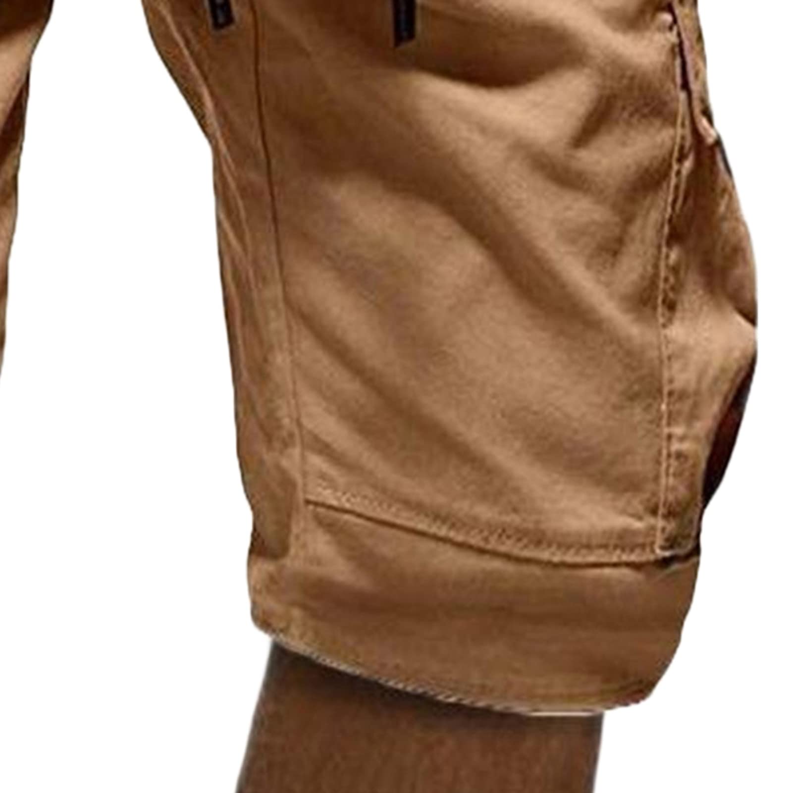 Men's Casual Elastic Waist Cargo Shorts Relaxed Fit Multi Pockets Outdoor Short Lightweight Hiking Short Pants (Khaki,Large)