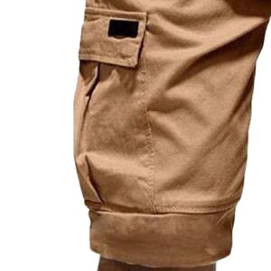 Men's Casual Elastic Waist Cargo Shorts Relaxed Fit Multi Pockets Outdoor Short Lightweight Hiking Short Pants (Khaki,Large)