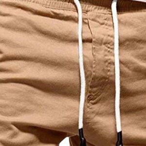 Men's Casual Elastic Waist Cargo Shorts Relaxed Fit Multi Pockets Outdoor Short Lightweight Hiking Short Pants (Khaki,Large)