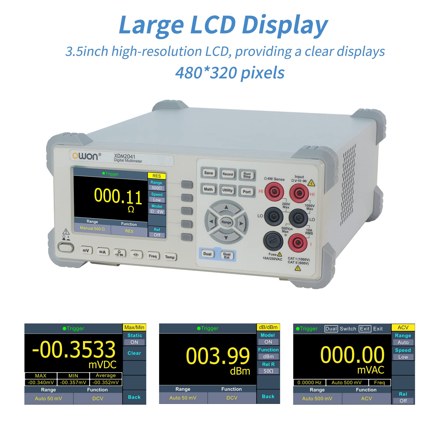 OWON XDM2041 Digital Multimeter with 3.7 inch (480x320) high Resolution LCD, 55000 Counts True RMS AC Voltage/Current Measurement,Support SCPI and Dual line Display Up to 65 Readings per Second