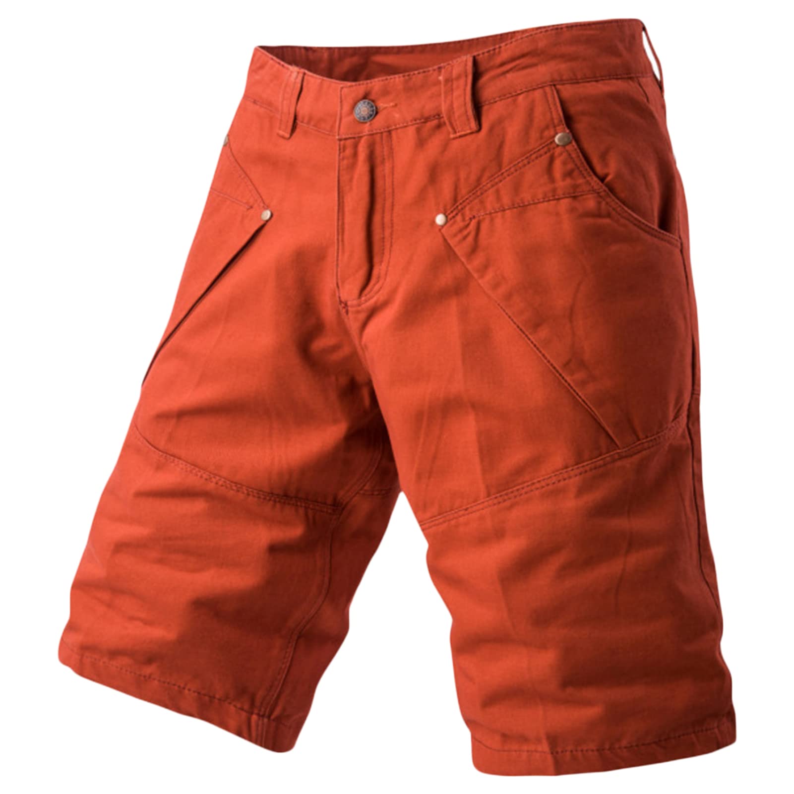 Mens Relaxed Fit Outdoor Shorts Lightweight Casual Hiking Cargo Short Pants Retro Straight Leg Solid Summer Short (Orange,34)