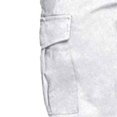 Men's Elastic Waist Multi Pockets Shorts Lightweight Military Cargo Short Pants Drawstring Relaxed Fit Army Short (White,X-Large)