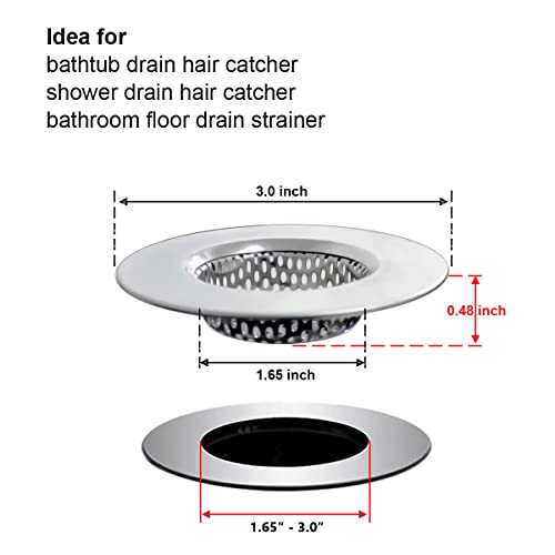 Huntonry 3PCS Bathtub Strainer, Shower Drain Hair Catcher, Bath Tub Drain Cover, Fliter, Hair Stopper, Stainless Steel Drain Catcher, Floor Drain Strainer, Fit for 1.65" to 3.0" Drain Holes