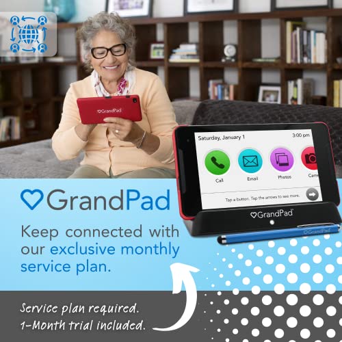 GrandPad Senior Tablet (Renewed) with Phone Capabilities, 4G LTE, Wireless Charger, Stylus, Purchase A Plan at Activation, 1 Month Premium Service Plan Included