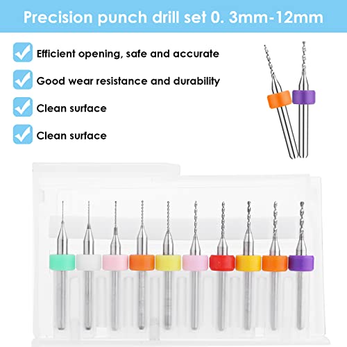 20 Pcs Micro Drill Bit Set 0.3-1.2mm Micro Drill Bits Tungsten Steel PCB Print Circuit Board Flute CNC Router Bits Shank for Rough Stone Jewelry Punching Engraving