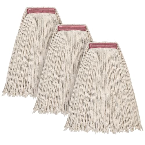 Matthew Cleaning 16oz 3Pack Cotton Floor Mop,Cotton Looped-Open String Heavy Duty String Mop Refills, Universal Headband Blend Mop,Mop Head Replacement for Home, Industrial and Commercial Use(White)