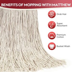 Matthew Cleaning 16oz 3Pack Cotton Floor Mop,Cotton Looped-Open String Heavy Duty String Mop Refills, Universal Headband Blend Mop,Mop Head Replacement for Home, Industrial and Commercial Use(White)