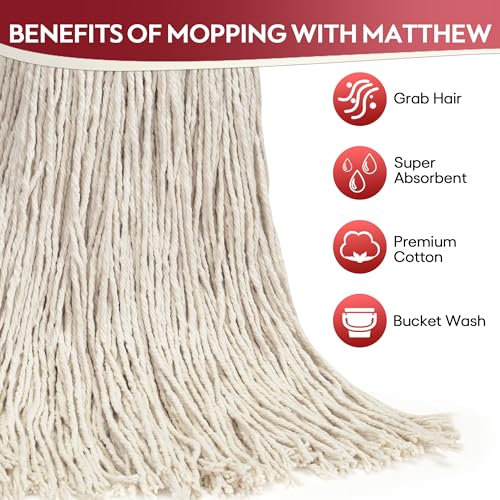 Matthew Cleaning 16oz 3Pack Cotton Floor Mop,Cotton Looped-Open String Heavy Duty String Mop Refills, Universal Headband Blend Mop,Mop Head Replacement for Home, Industrial and Commercial Use(White)