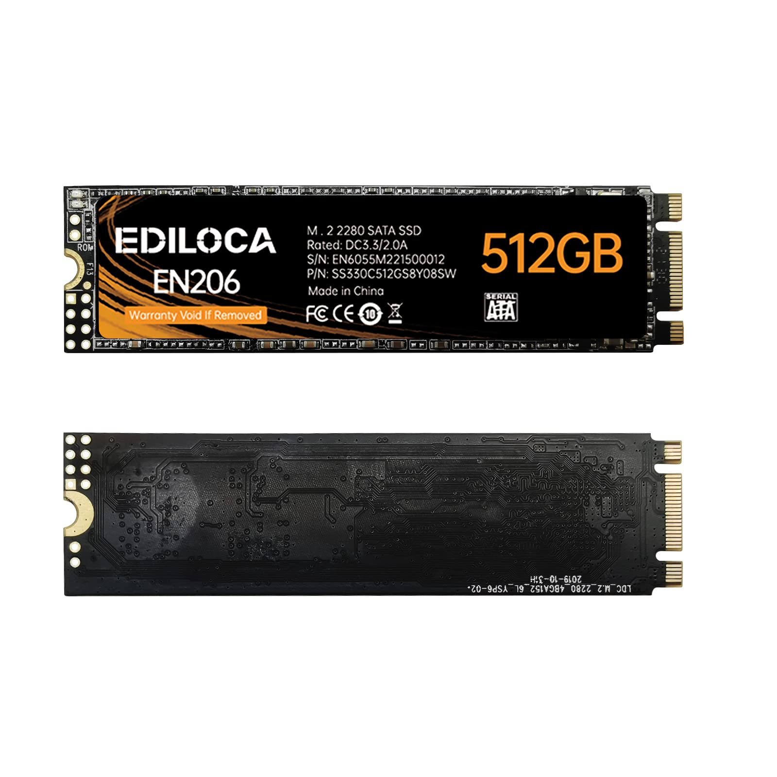 Ediloca EN206 512GB 3D NAND TLC M.2 SSD, M.2 2280 SATA III 6Gb/s SSD Internal Hard Drive, Read/Write Speed up to 550/460 MB/s, Compatible with Ultrabooks, Tablet Computers and Mini PCs