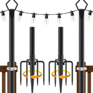 ailbton 2 pack 10ft string light poles for outdoor string lights, metal fork poles stand for patio, backyard, deck