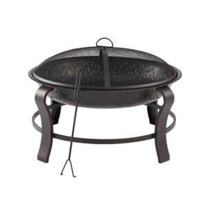 leekous owen park round wood burning fire pit，outdoor fire, 28'' l x 28'' w x 19.68'' h