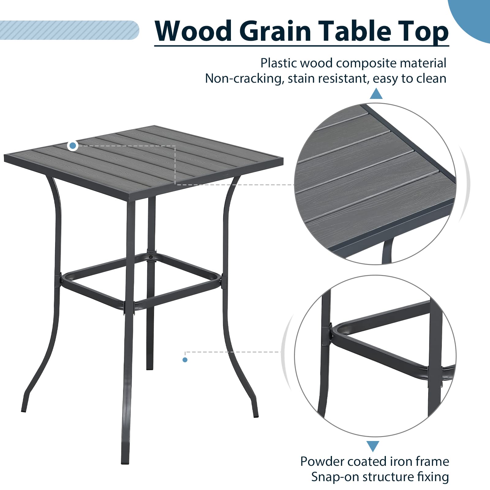 JOIVI 3 Piece Patio Bar Set, Outdoor Wicker Counter Height Bar Stools and Wood Top Table Set for 2 People, Bar Height Table Bistro Set with 2 Bar Chairs and Cushions for Backyard, Balcony