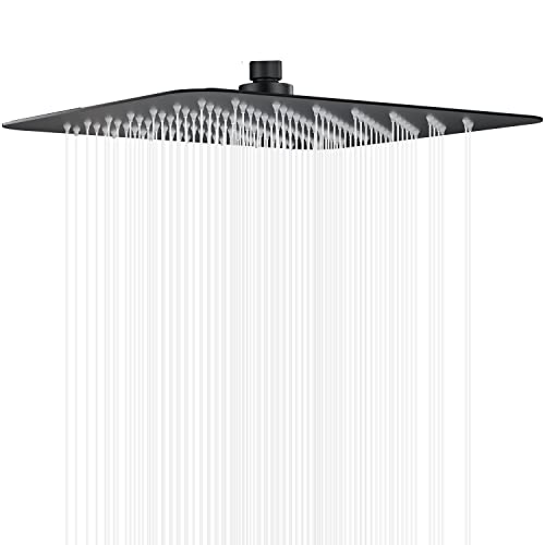 Esnbia 12" Rain Shower Head, Stainless Steel Rainfall Ceiling Mount Shower Head, 2.5 GPM Water Flow, Matte Black （Shower Arm NOT Include）