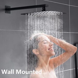 Esnbia 12" Rain Shower Head, Stainless Steel Rainfall Ceiling Mount Shower Head, 2.5 GPM Water Flow, Matte Black （Shower Arm NOT Include）