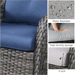 HUMMUH Patio Furniture 6 Pieces Outdoor Furniture Set Wicker Outdoor Sectional Sofa with Swivel Rocking Chairs,Patio Ottomans,Patio Coffee Table