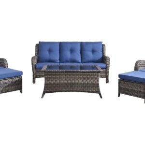 HUMMUH Patio Furniture 6 Pieces Outdoor Furniture Set Wicker Outdoor Sectional Sofa with Swivel Rocking Chairs,Patio Ottomans,Patio Coffee Table