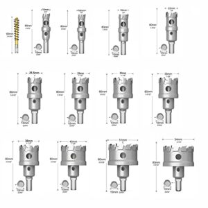 GSTK Upgrade Heavy Duty Carbide Hole Saw 14 Pcs,Metal Steel Hole Saw Drill Bit,TCT Hole Cutter,Alloy Hardness Upgrade, with 2*Extra Titanium Plated Pilot Center Drill and 2*L-Wrench