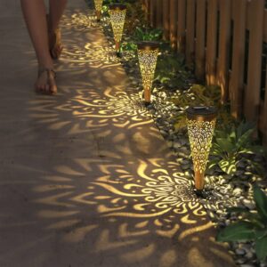 gardencave 6 Pack Solar Lights Outdoor Garden Decorative Solar Garden Lights with Warm Light Waterproof Solar Pathway Landscape Lights for Path Patio Backyard Walkway Yard Garden Decor (Gold, 6Pcs)