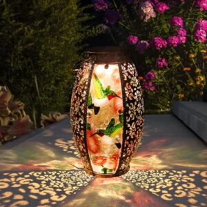 solar lanterns outdoor light - solar powered led hummingbird glass lights decorative waterproof tabletop lamp with hollowed-out design for indoor yard table patio garden pathway holiday