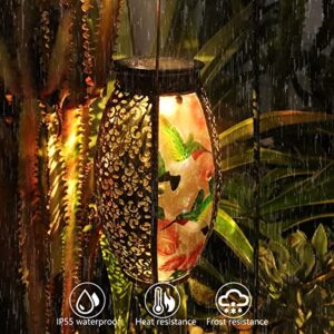 Solar Lanterns Outdoor Light - Solar Powered LED Hummingbird Glass Lights Decorative Waterproof Tabletop Lamp with Hollowed-Out Design for Indoor Yard Table Patio Garden Pathway Holiday