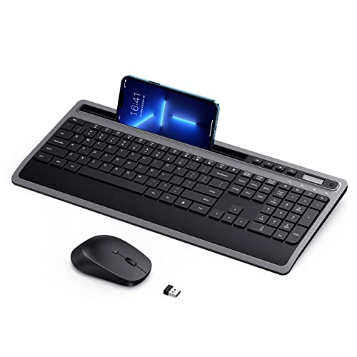 Wireless Keyboard and Mouse Combo, VEILZOR 2.4G Ergonomic Computer Keyboard and Mouse Set, Full Size Cordless USB Keyboard and Mouse Phone Holder for Mac, Laptop Tablet and Computer(Black)