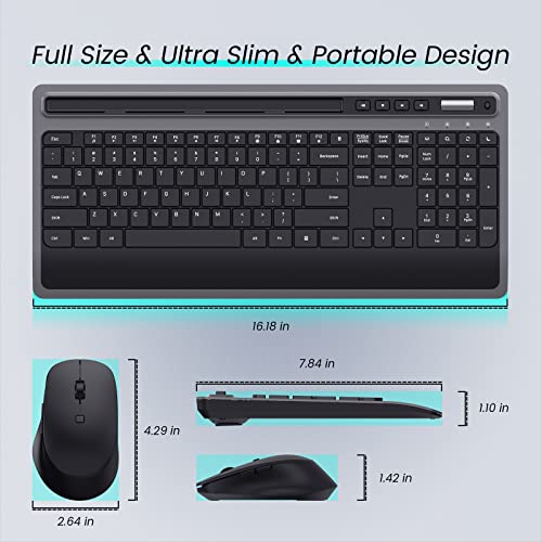 Wireless Keyboard and Mouse Combo, VEILZOR 2.4G Ergonomic Computer Keyboard and Mouse Set, Full Size Cordless USB Keyboard and Mouse Phone Holder for Mac, Laptop Tablet and Computer(Black)