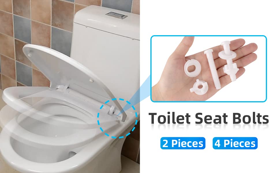 Toilet Seat Screws Bolts Replacement, Plastic Toilet Seat Hinge Bolts with Plastic Nuts and Washers for Fixing The Top Mount Toilet Seat, 2 Pieces