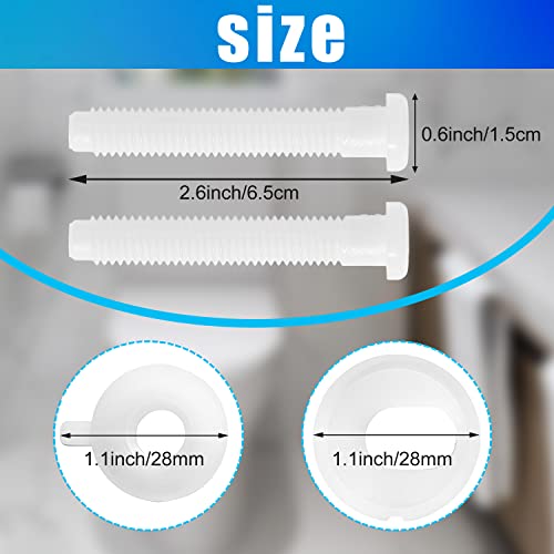 Toilet Seat Screws Bolts Replacement, Plastic Toilet Seat Hinge Bolts with Plastic Nuts and Washers for Fixing The Top Mount Toilet Seat, 2 Pieces