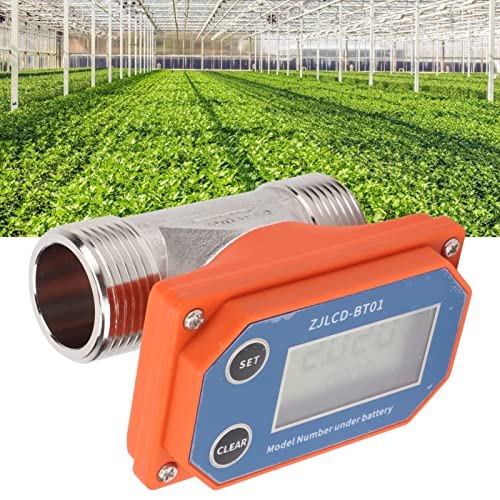 CUEI Turbine Flow Meter, High Accuracy Stainless Steel Electronic Digital Display Flowmeter, Gallon/Liter Acid Alkali Resistance Sensor Liquid Water Flowmeter for Farmland Irrigation, Swimming Pool