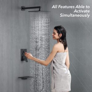 VANFOXLE Shower Faucets Sets Complete Matte Black Shower System with Tub Spout Push Button Diverter Shower Faucet Fixtures with 2 in 1 Handheld, 10 Inch Shower Head(Rough-in Valve Body and Trim)