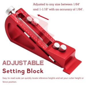 Adjustable Setup Block Height Gauge, Kingson Aluminum Precision Woodworking Tools for Router and Table Saw Accessories, 1/64" up to 1-1/16" Range, Quick-adjustment and Locked-in Precision