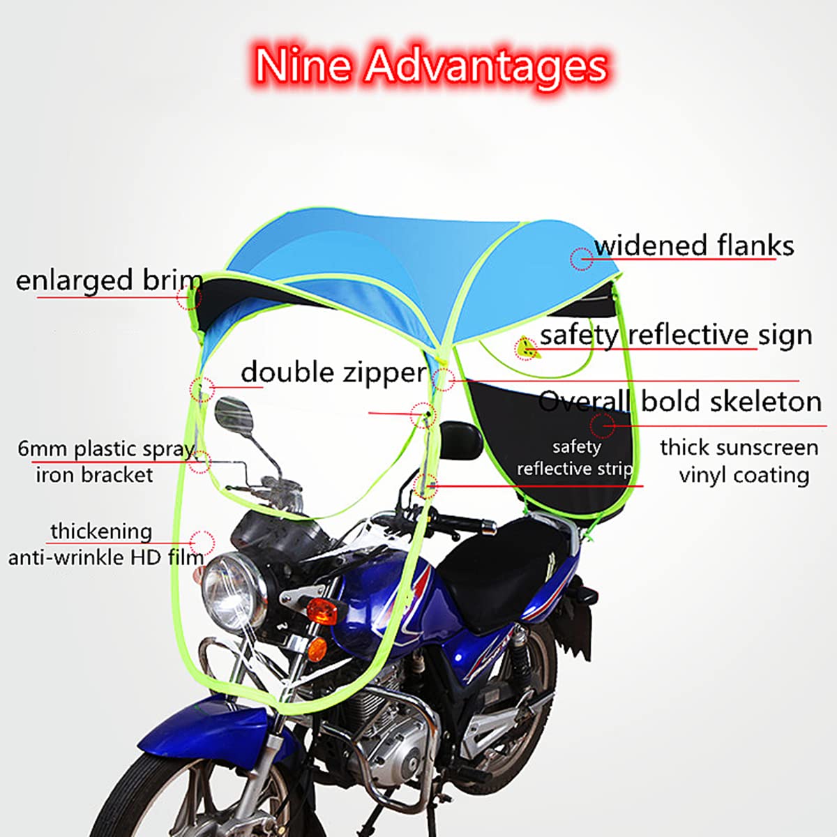 YUANXIN Motorcycle Awning Canopy E-Bike Carport Awning Canopy Storage Battery Car Motorcycle Rain Shelter Transparent Umbrella Carport (Blue)