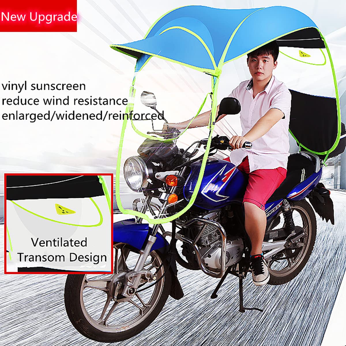 YUANXIN Motorcycle Awning Canopy E-Bike Carport Awning Canopy Storage Battery Car Motorcycle Rain Shelter Transparent Umbrella Carport (Blue)