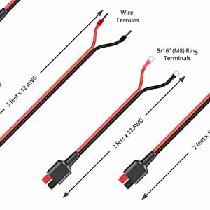 Genasun Wires Battery Kit for Solar Charge Controllers, 12 AWG Wires with Anderson Connector, Ring Terminals, and Alligators Connectors. Compatible GV-4, GV-5, GV-10, and GVB-8