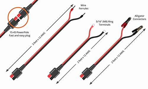 Genasun Wires Battery Kit for Solar Charge Controllers, 12 AWG Wires with Anderson Connector, Ring Terminals, and Alligators Connectors. Compatible GV-4, GV-5, GV-10, and GVB-8