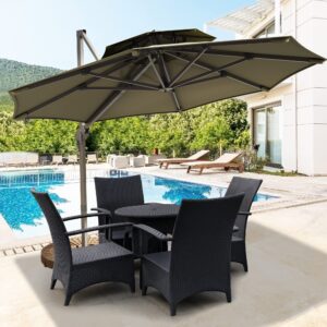 YITAHOME 11ft Patio Umbrella Outdoor Cantilever Umbrella Double Top Round Offset Umbrella w/Heavy Duty Aluminum Frame & Cross Base for Garden Pool Backyard Market (Khaki)