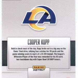 2022 Panini Instant Super Bowl LVI #36 Cooper Kupp Super Bowl MVP Los Angeles Rams NFL Football Trading Card