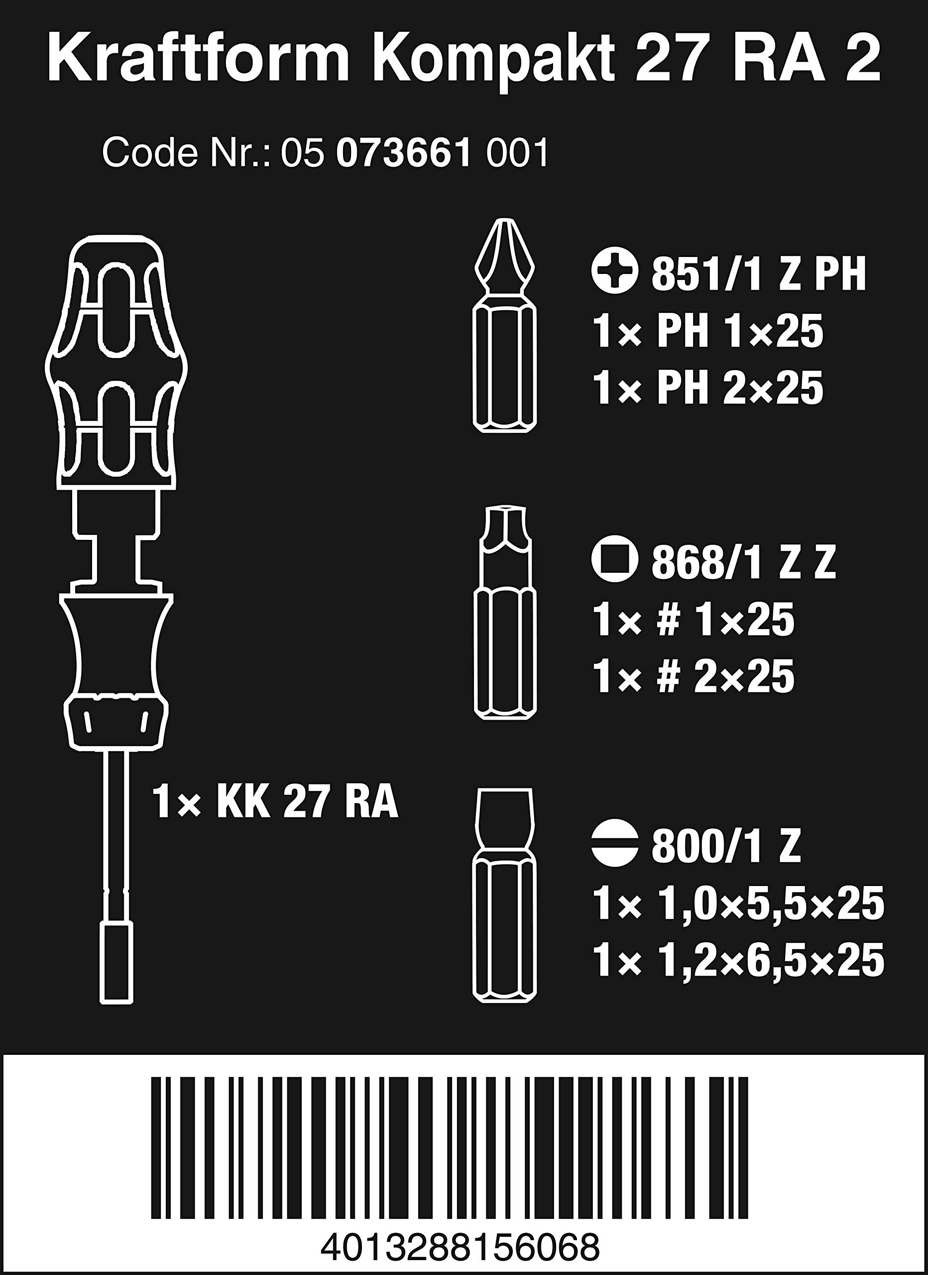 Wera 05056491001 Tool-Check Plus Imperial, 39 Pieces & 05073661002 Kraftform Kompakt 27 RA Slotted Ratcheting Screwdriver, 1/4" Head, MULTI