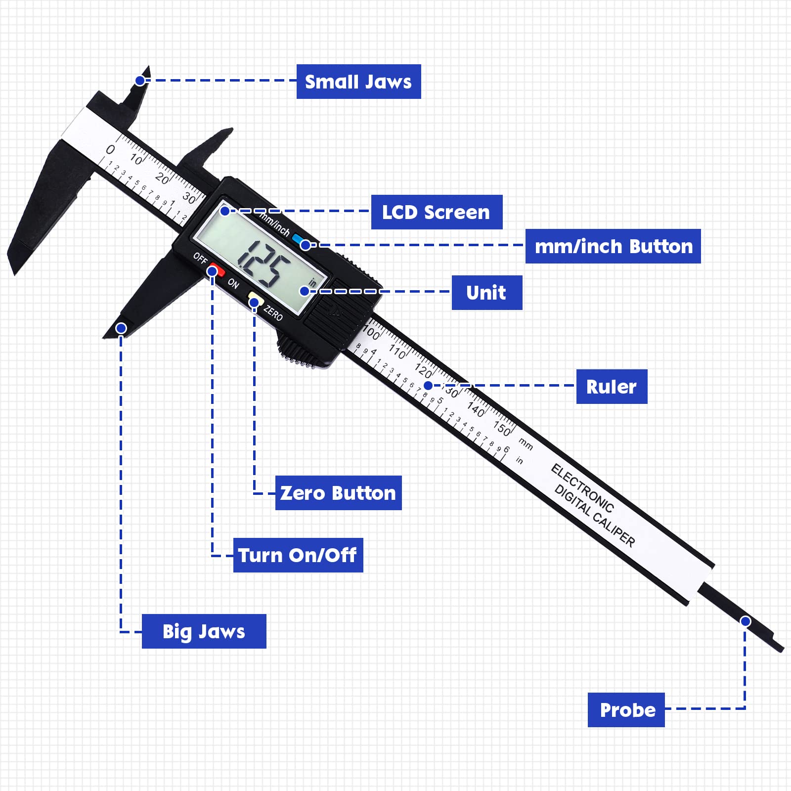 7 Pcs Telescoping Gage Digital Caliper Set, Caliper Measuring Tool Digital Micrometer Inside Micrometer, 5/16-6 Range, T Bore Hole Gauges, High Precision Telescopic Bore Gauge T Gage