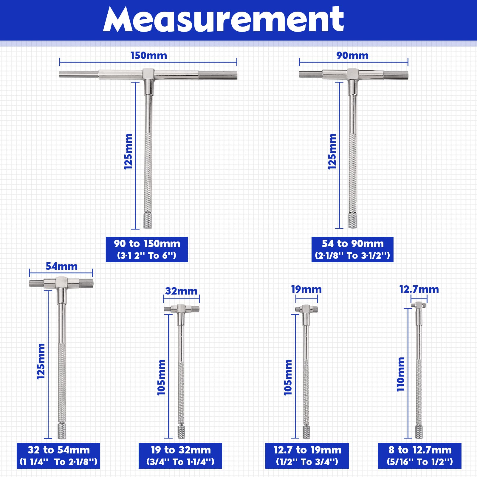 7 Pcs Telescoping Gage Digital Caliper Set, Caliper Measuring Tool Digital Micrometer Inside Micrometer, 5/16-6 Range, T Bore Hole Gauges, High Precision Telescopic Bore Gauge T Gage