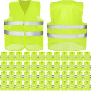 50 pack reflective safety vest in bulk, high visibility mesh vest with reflective strips breathable construction vest for men women cycling runner volunteer