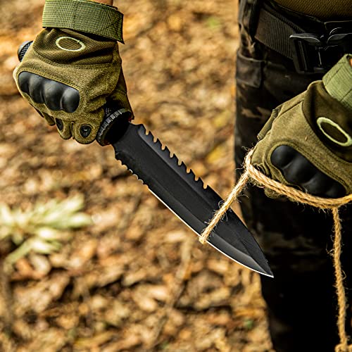 Dispatch Tactical Bowie Survival Hunting Rambo Bushcraft Knife with Protective Sheath Military Combat Fixed Blade, with Non-Slip Handle, for Camping, Hunting, and Adventure, 15" Closed